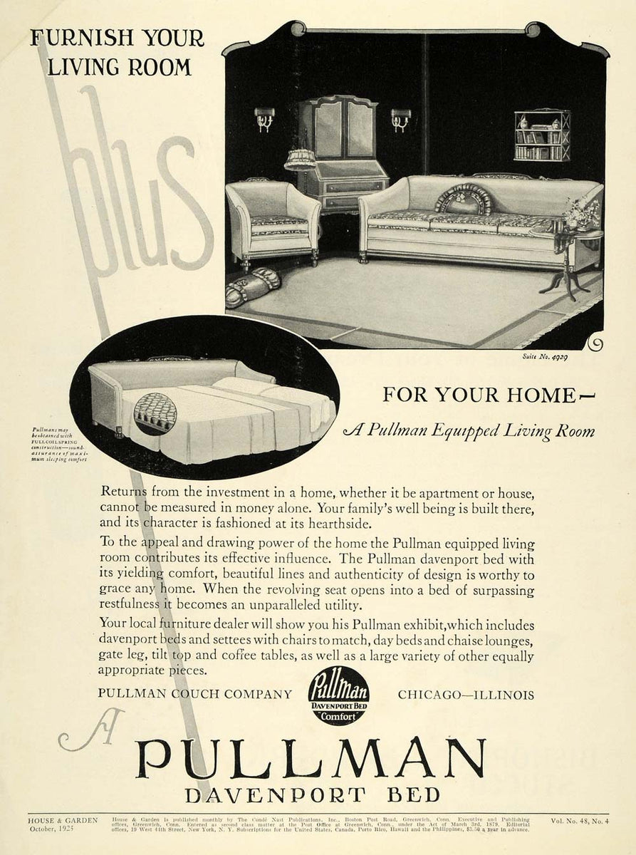 1925 Ad Pullman Davenport Bed Furniture Living Room - ORIGINAL ADVERTI ...