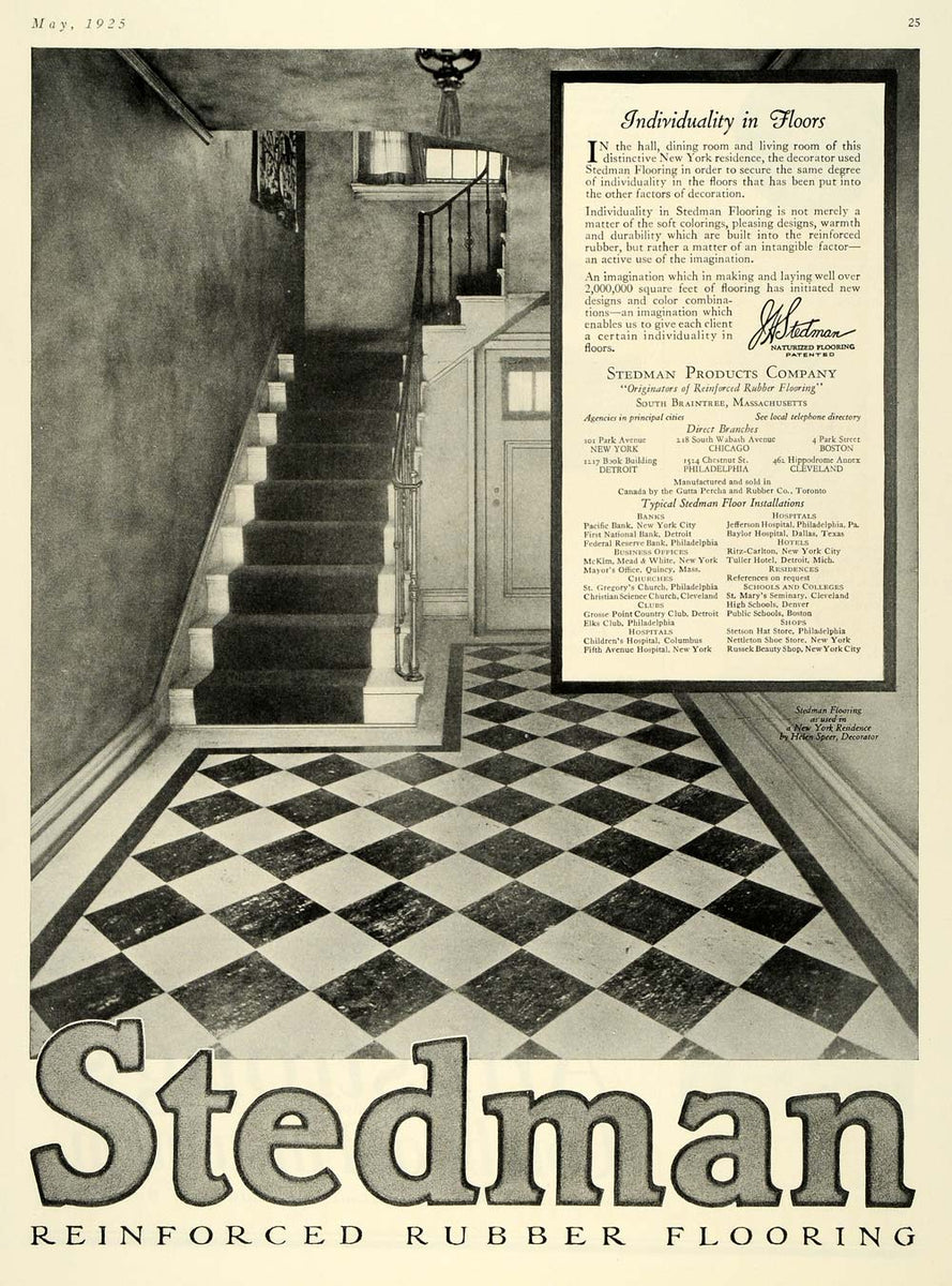1925 Ad Stedman Reinforced Rubber Flooring Helen Speer - ORIGINAL HG1 ...