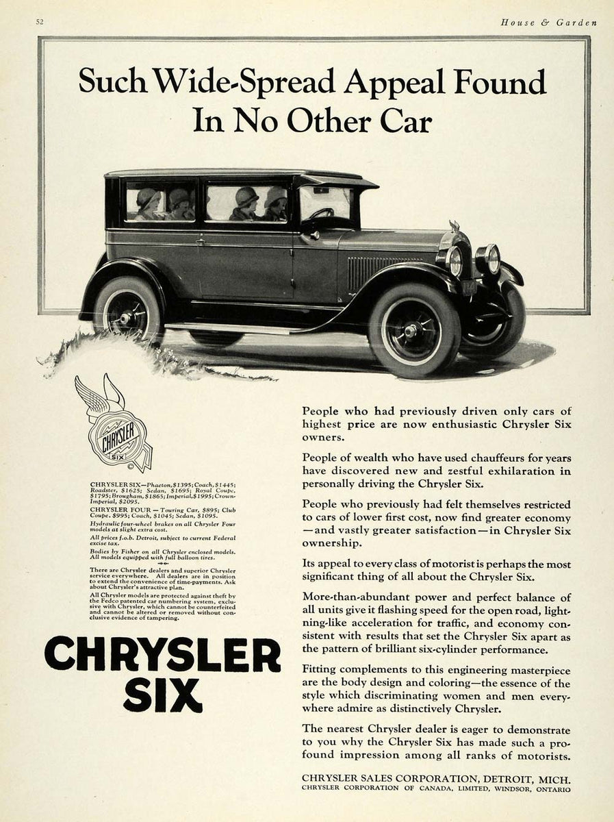 1925 Ad Chrysler Six Automobile Car Vehicle Detroit - ORIGINAL ADVERTI ...