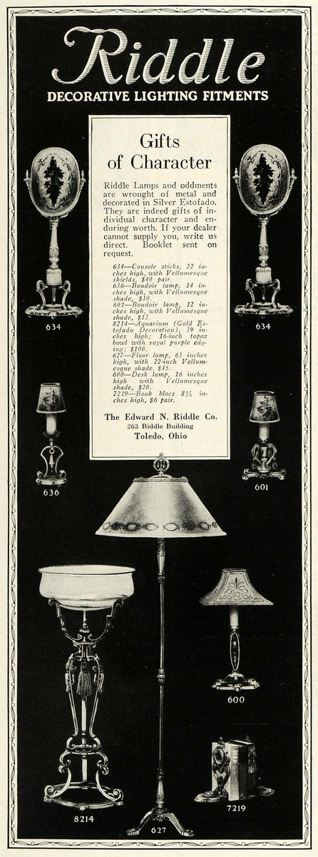 1923 Ad Edward N. Riddle Home Lighting Lamps Fixtures Decorative Silve ...