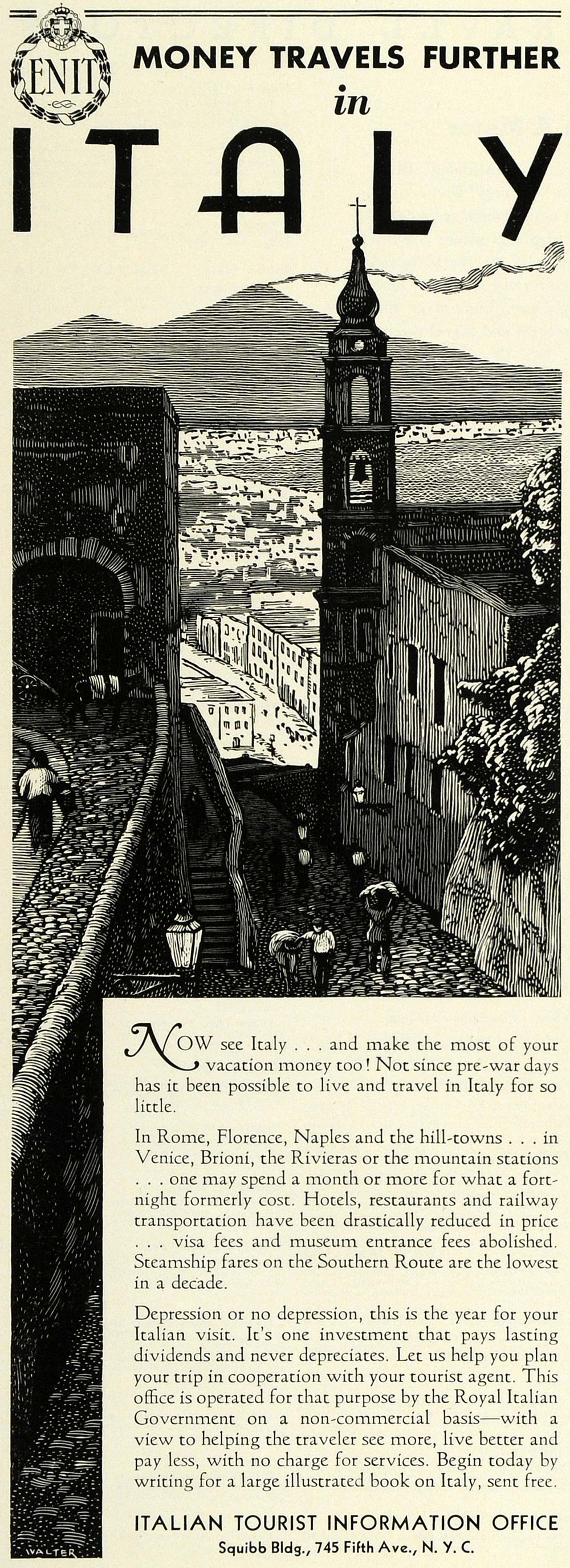 1932 Ad Italian Tourist Office Italy Travel Sights Rome Leisure Vacati ...