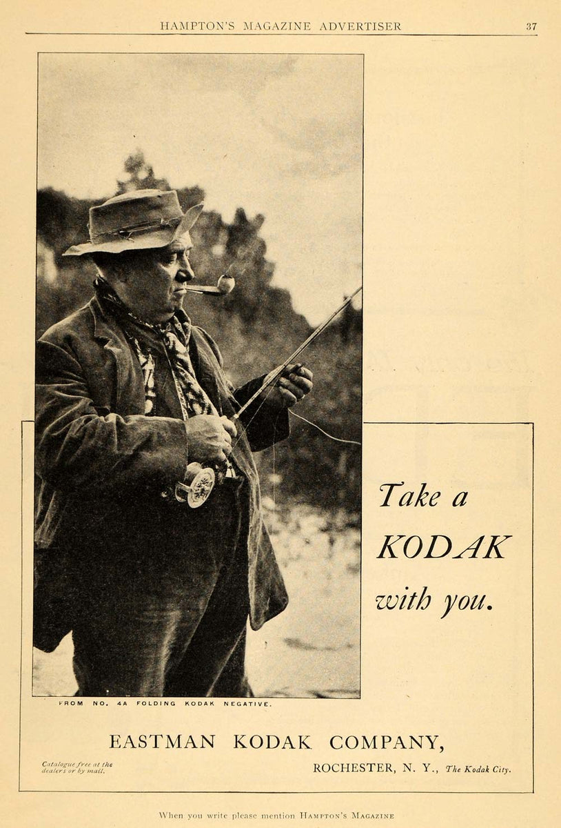 1911 Ad Eastman Kodak Folding Negative Pipe Fisherman Picture Phot Smo ...