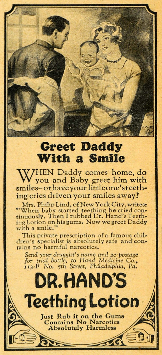 1927 Ad Dr. Hand's Teething Lotion Philip Lind Daddy - ORIGINAL ADVERT ...