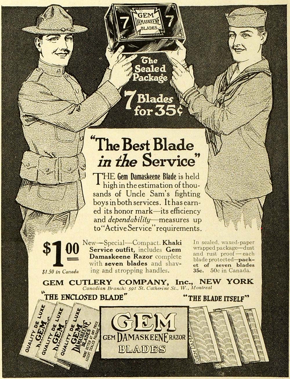 1918 Ad World War I Gem Razor Blades Soldier Sailor WWI - ORIGINAL HST ...
