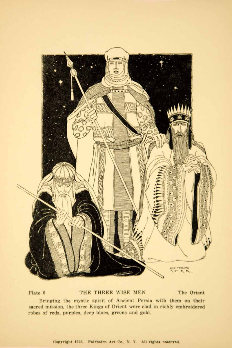 1925 Lithograph Magi Wise Men Persia Persian Kings Costume Rose Netzor ...