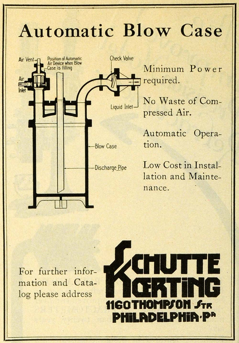 1922 Ad Automatic Blow Case Schutte Koerting Diagram Engineering Compr ...