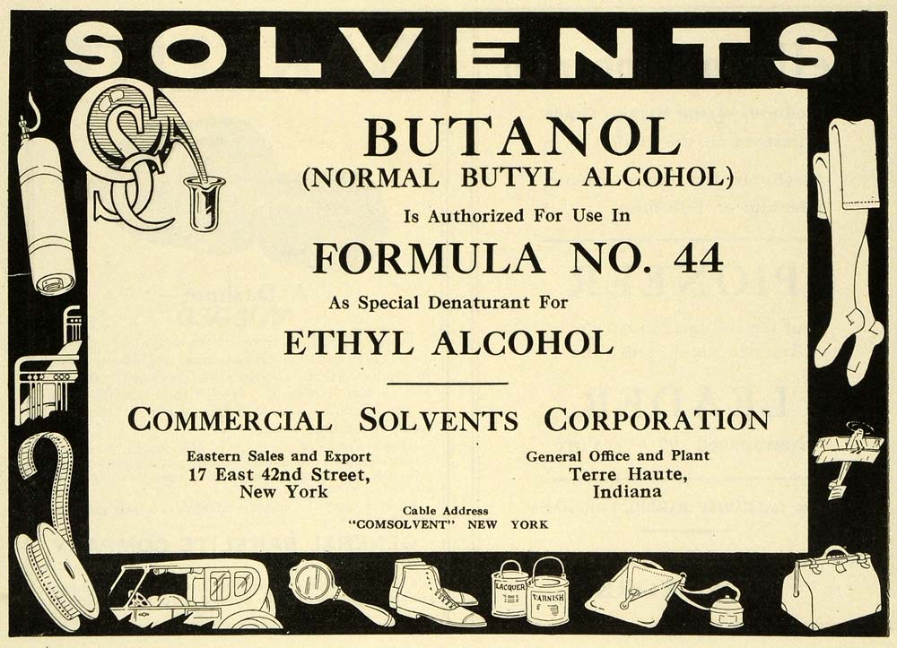 1922 Ad Commercial Solvents Butanol Ethyl Alcohol Butyl Chemical IEC1 ...
