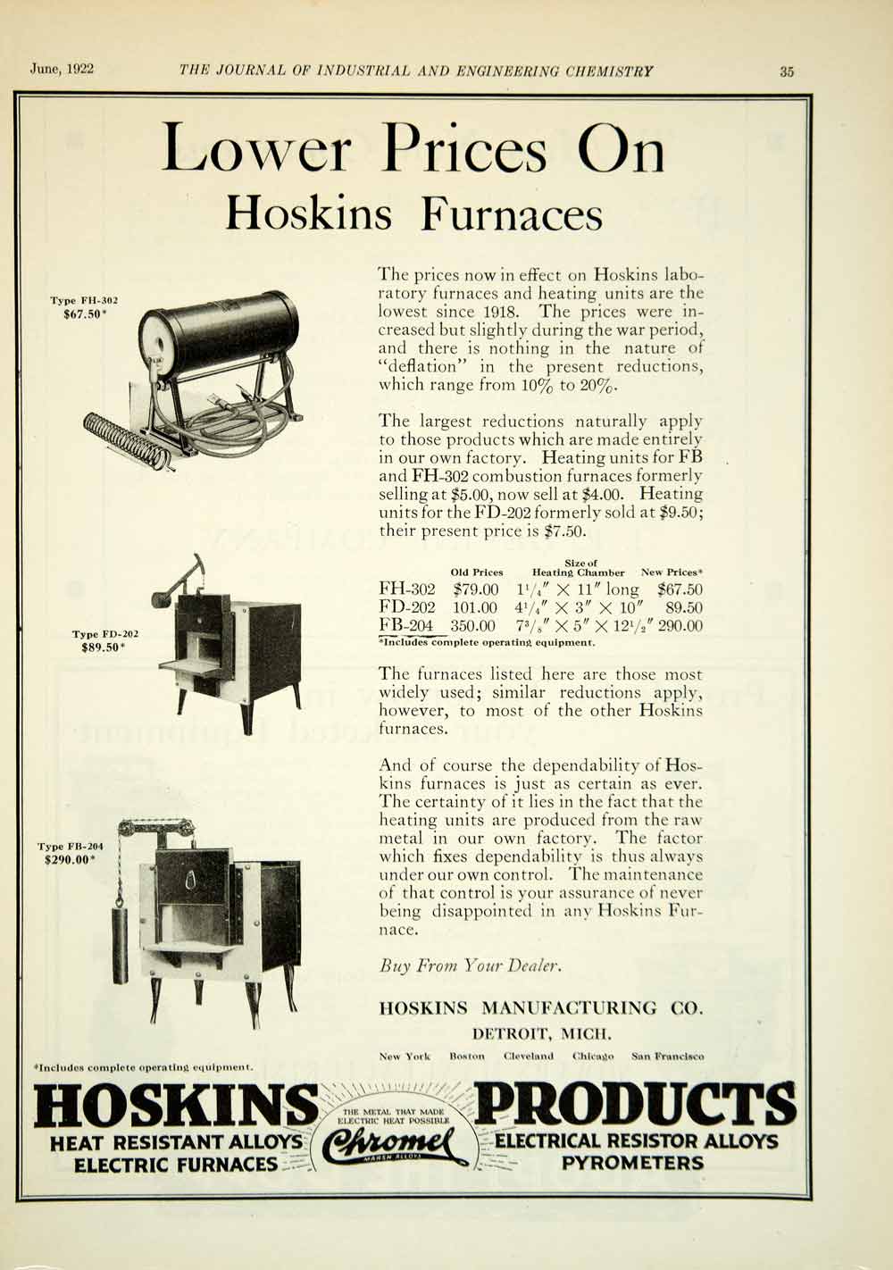 1922 Ad Hoskins FH-302 FD-202 FB-204 Electric Furnace Heating Applianc ...