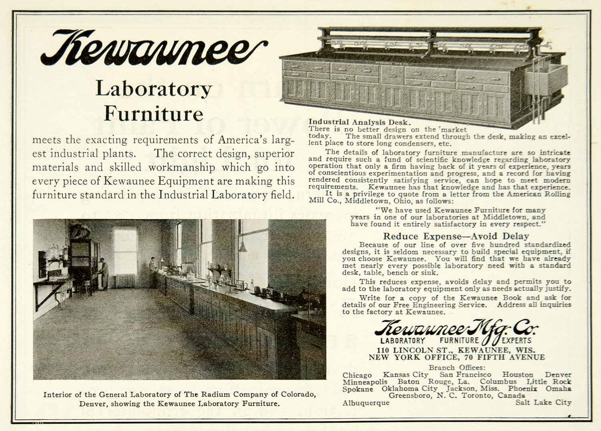 1922 Ad Kewaunee Science Laboratory Furniture Industrial Analysis Desk ...