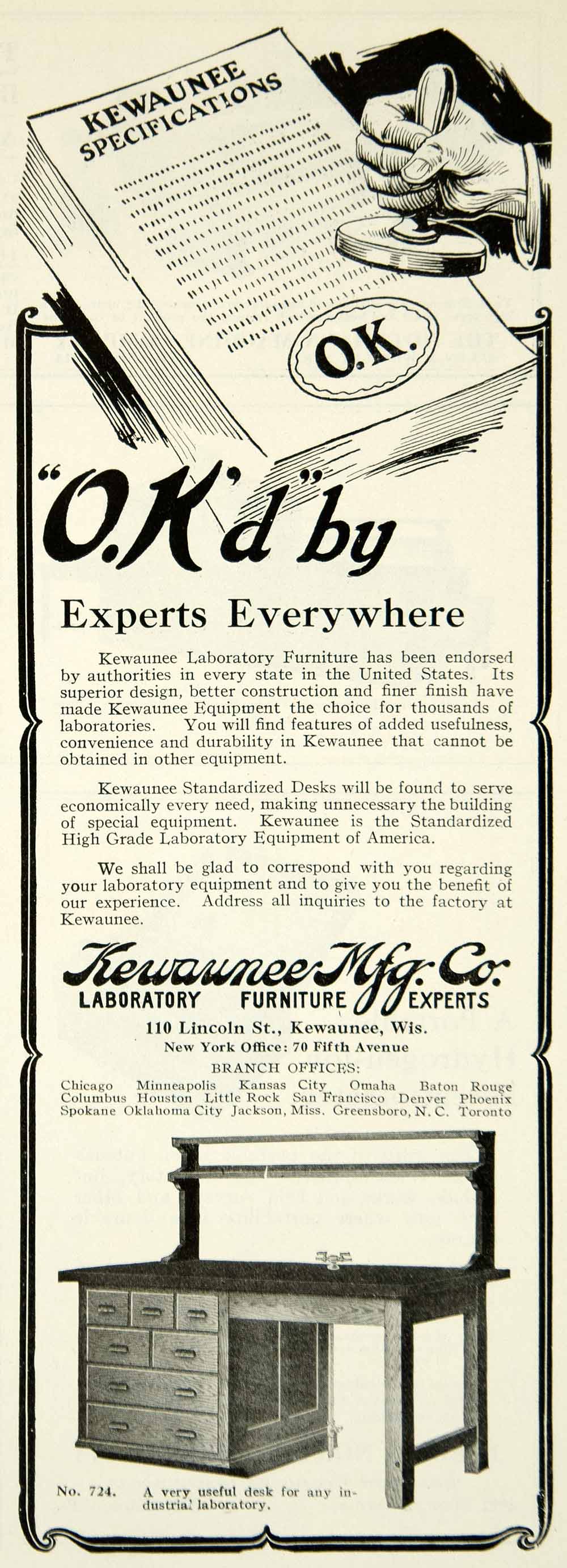1922 Ad Kewaunee Science Laboratory Furniture No 724 Standardized Desk ...