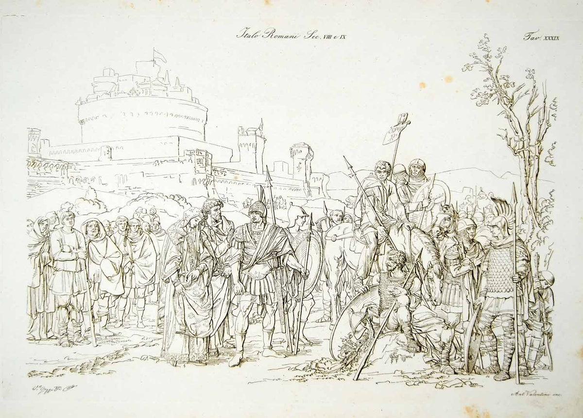 1834 Copper Engraving Costume Rome Roman Citizens Soldiers Weapons Med ...