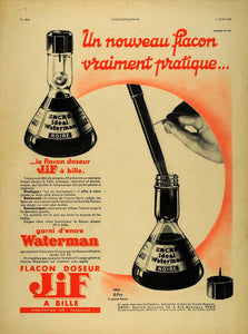 1935 French Ad Jif Waterman Fountain Pen Ink Lithograph - ORIGINAL ILL ...