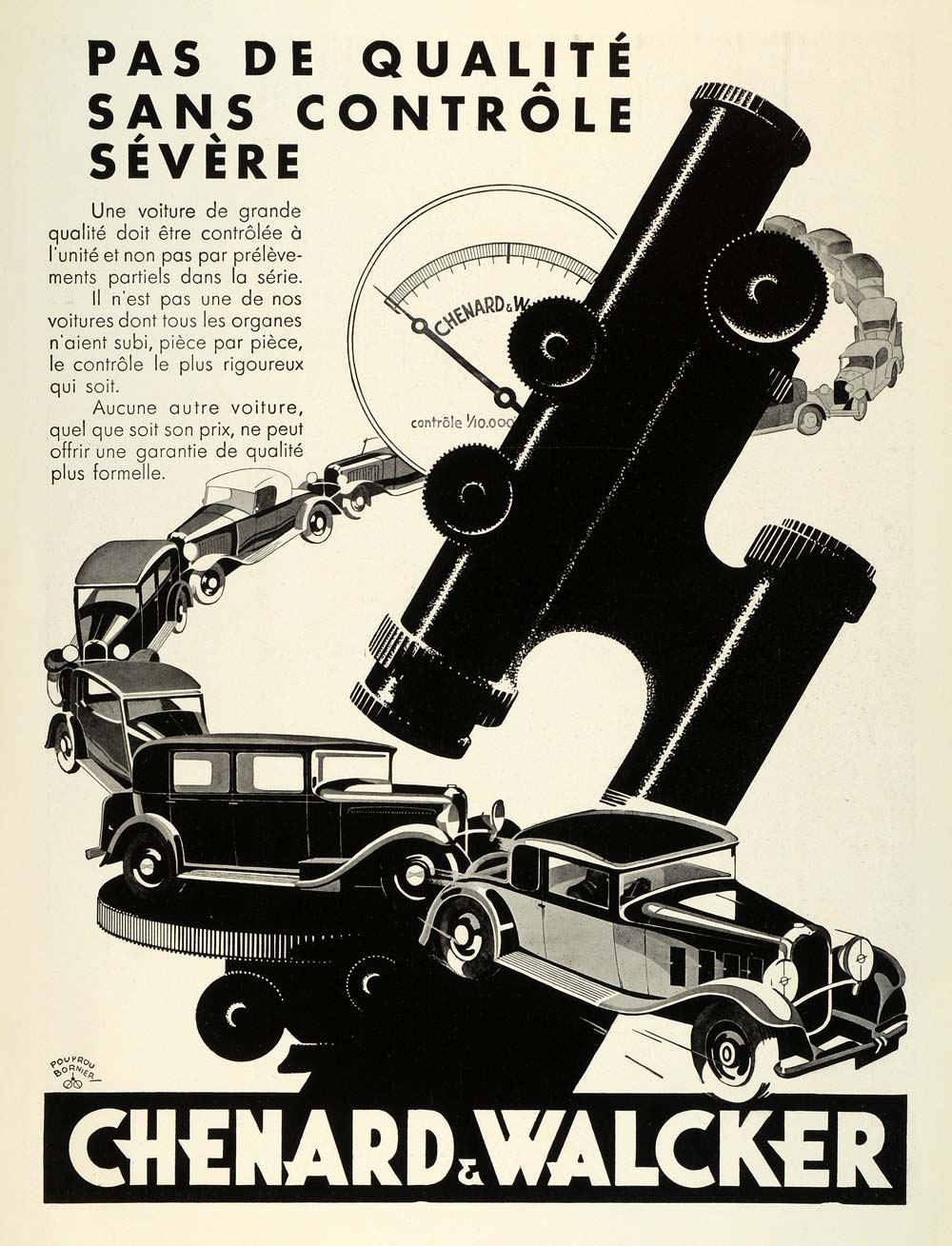 1932 Ad Chenard Walcker Car Engineering Industry Microscope Art Poupro ...