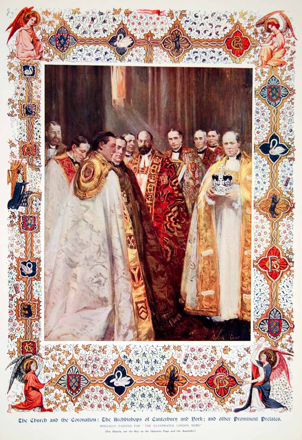 1911 Photolithograph Cyrus Cuneo Art Archbishop Canterbury York Corona ...