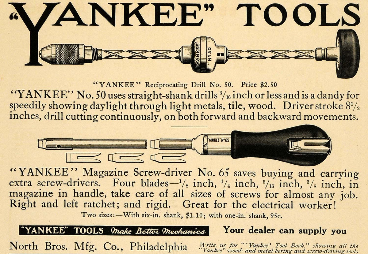 1916 Ad Yankee Tools Drill Driver Blades Screw Mechanic - ORIGINAL ILW ...