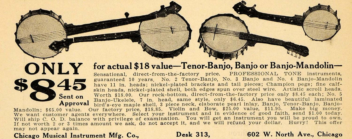 1921 Ad Chicago Musical Instrument Banjo Models Price - ORIGINAL ILW1 ...