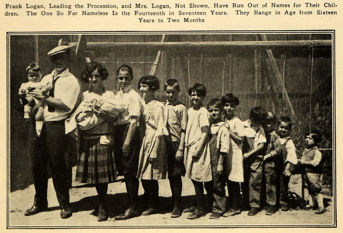 1922 Print Frank Logan Fourteen Children Family Picture ORIGINAL HISTO ...