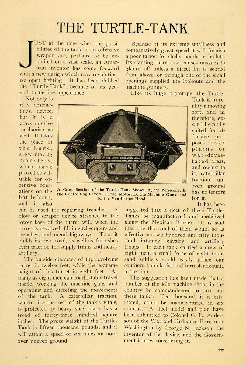 1918 Article Turtle Tank Artillery Machine Gun Warfare - ORIGINAL ILW2 ...