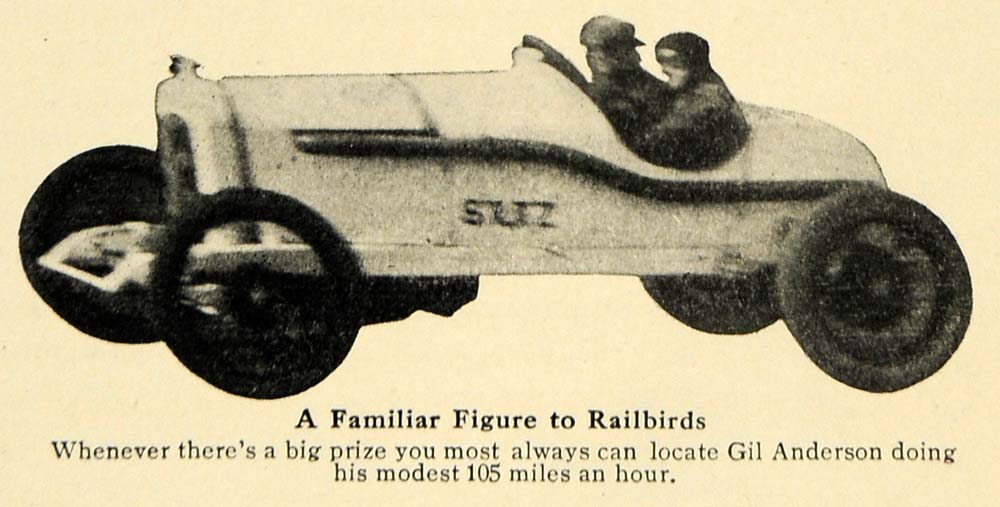 1917 Print Race Car Drive Gil Anderson High Speed Track ORIGINAL HISTO ...
