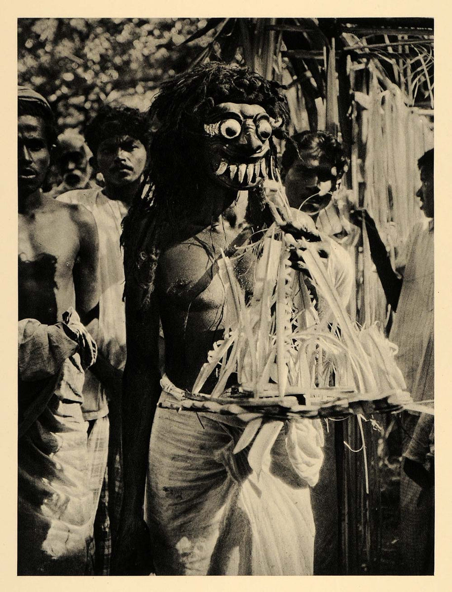 1929 Photogravure Devil Dance Thovil Mask Galle Sri Lanka Ceylon Cerem ...