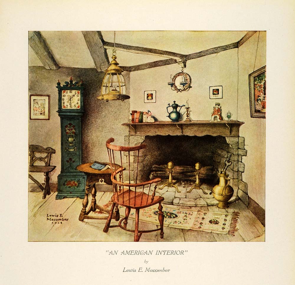 1925 Print Artist Lewis E Macomber American Home Interior Decor Firepl ...