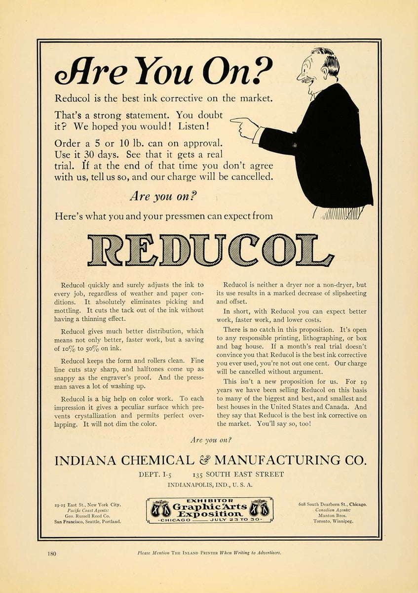 1921 Ad Indiana Chemical & Manufacturing Co. Reducol - ORIGINAL ADVERT ...