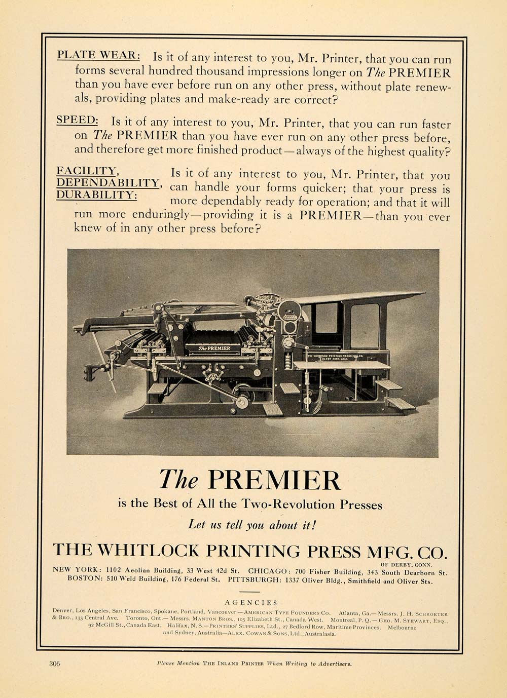 1917 Ad Whitlock Printing Press Mfg. Co. Machinery - ORIGINAL ADVERTIS ...