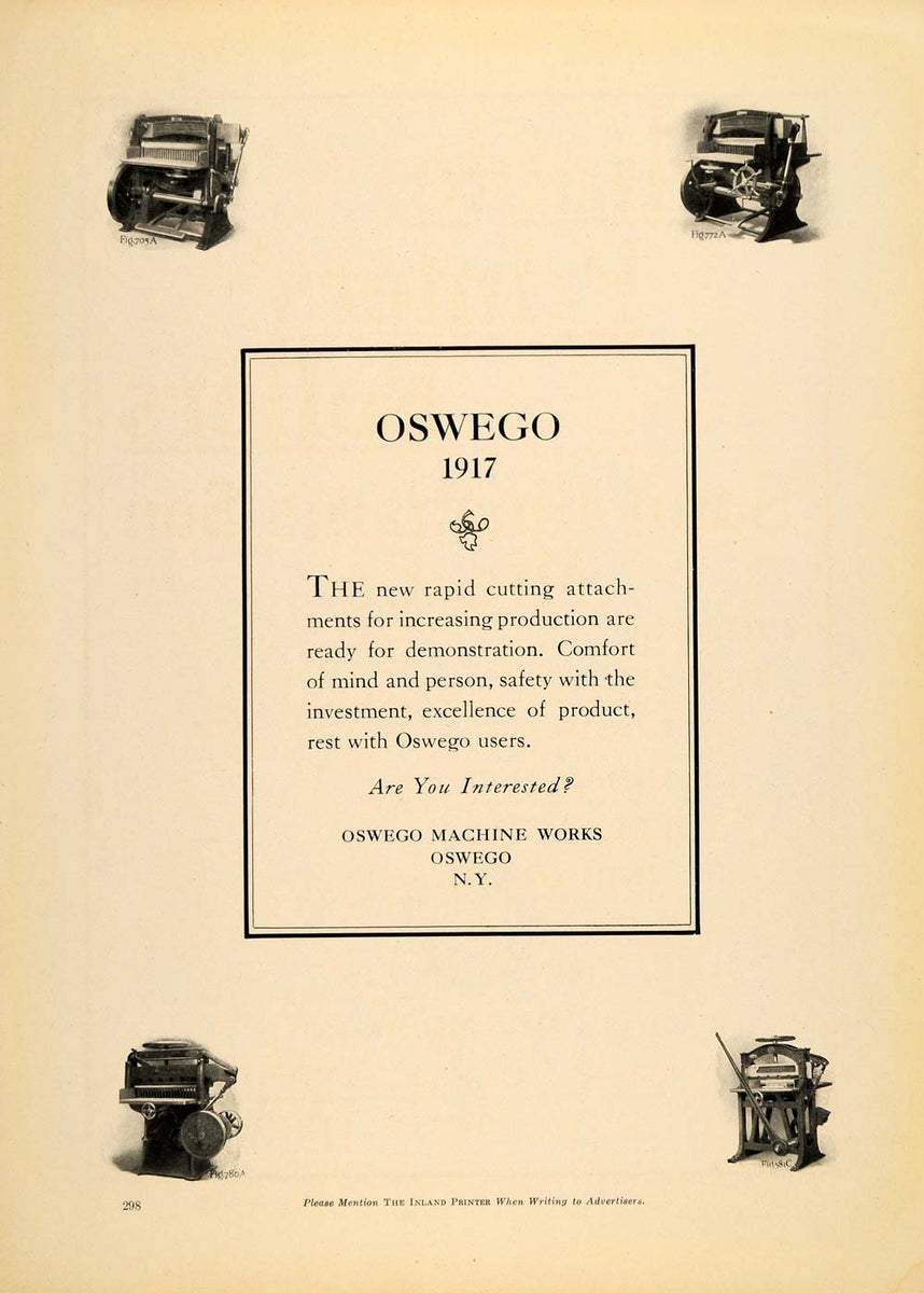 1917 Ad Oswego Machine Works Equipment New York - ORIGINAL ADVERTISING ...
