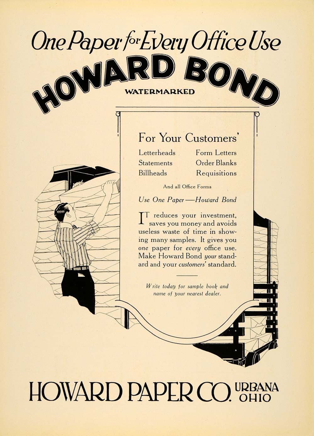 1920 Ad Howard Paper Co. Bond Writing Sheet Urbana OH - ORIGINAL IPR1 ...