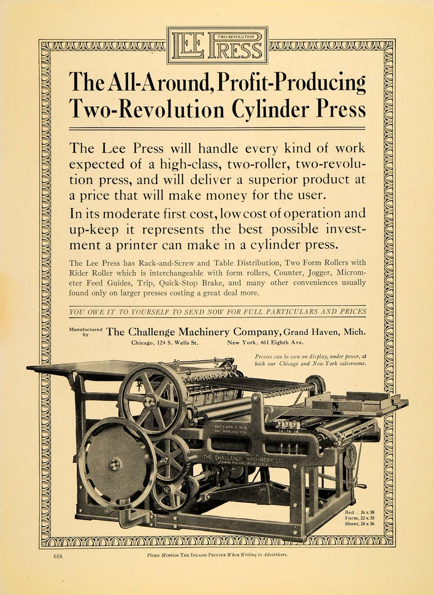 1922 Ad Challenge Machinery Co. Two Revolution Press - ORIGINAL ADVERT ...