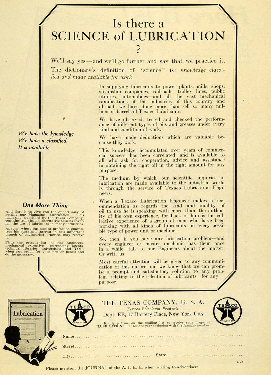 1923 Ad Texas Co Texaco Logo Petroleum Products Lubrication Fuel Lubri ...