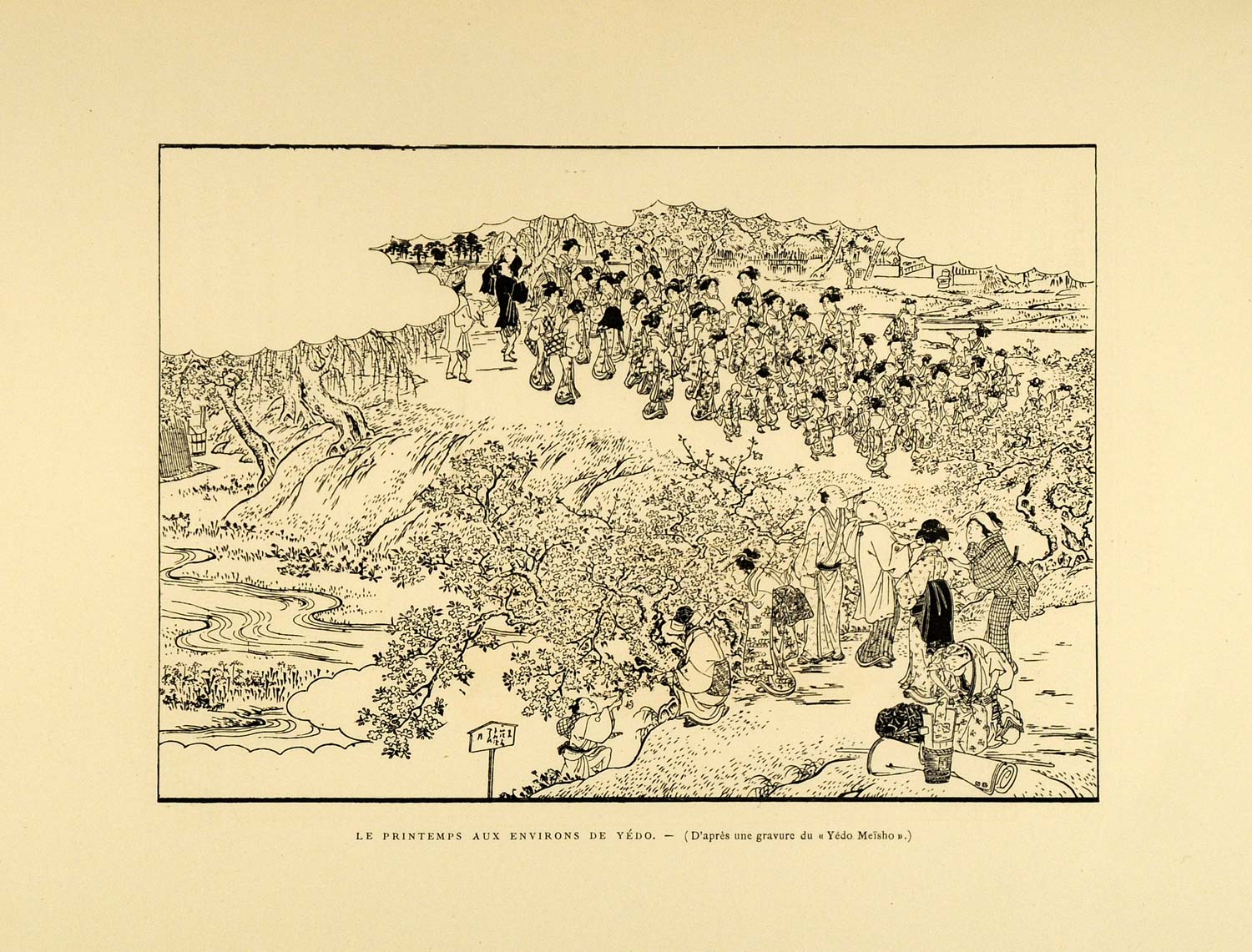 1883 Wood Engraving Landscape Garden Japan Edo Meisho Zue Tokyo Settan ...