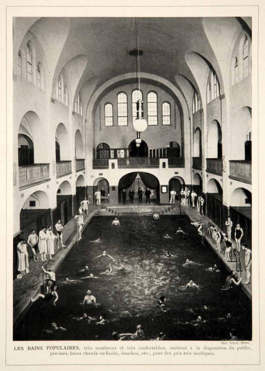 1913 Print Germany Public Indoor Swimming Pool Baths Health Exercise F ...