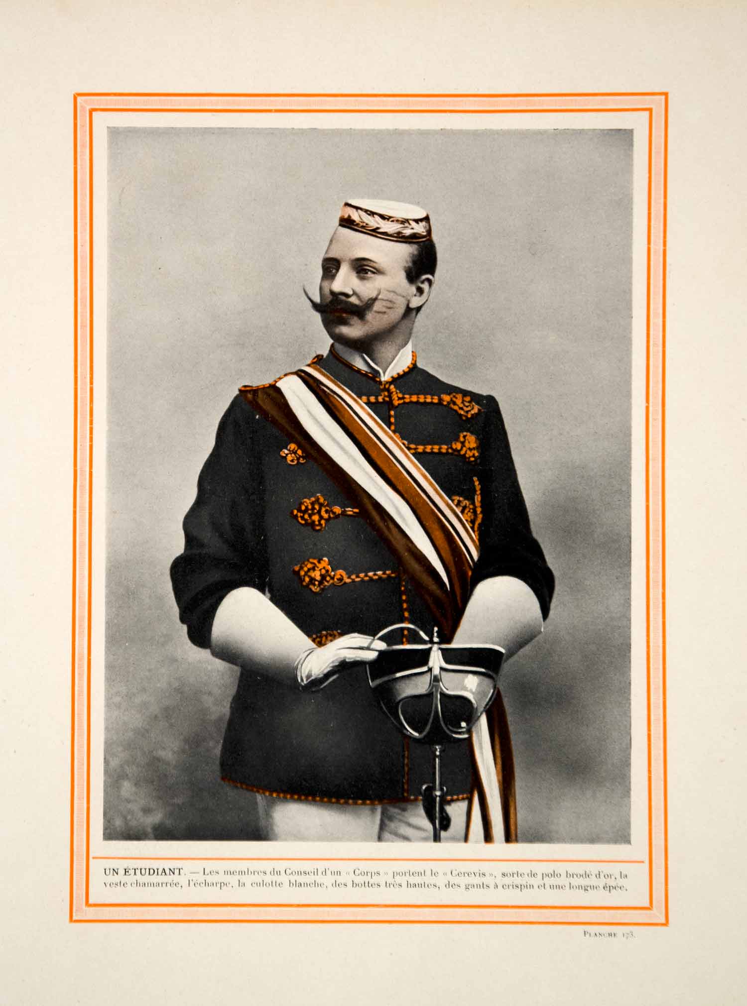 1913 Color Print German Student Corps Studentenverbindung Uniform Swor ...