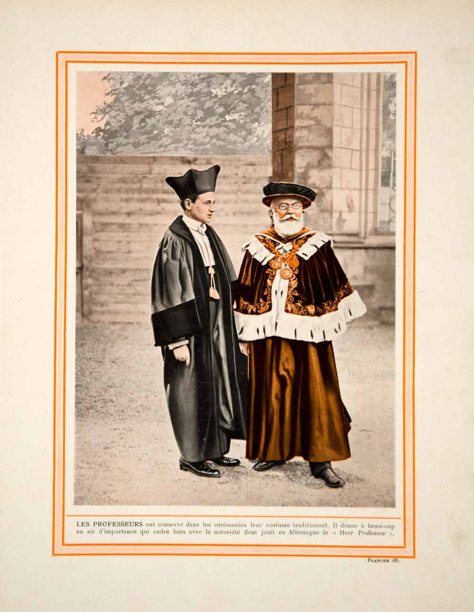 1914 Color Print German Professors Academic Dress Talar Robes Gown Tra ...