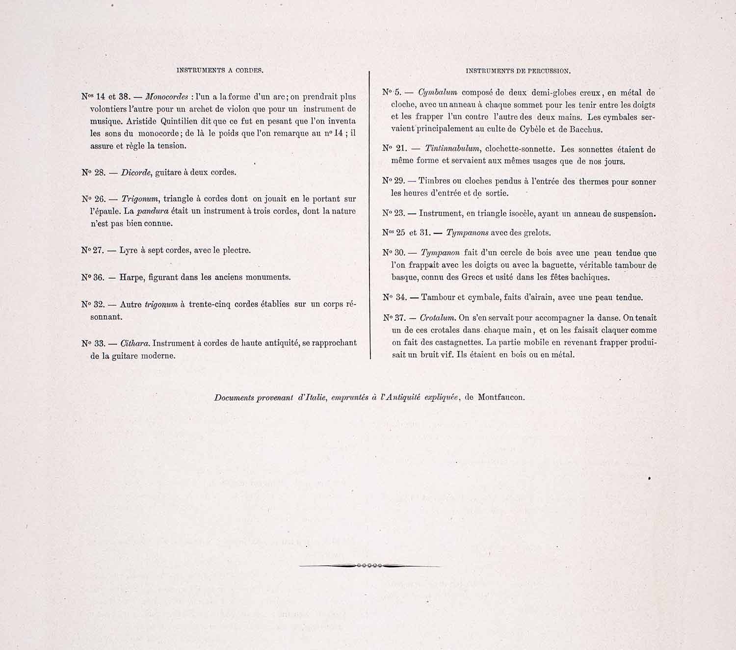 1888 Chromolithograph Ancient Roman Music Instruments Tibia Flute Trum ...