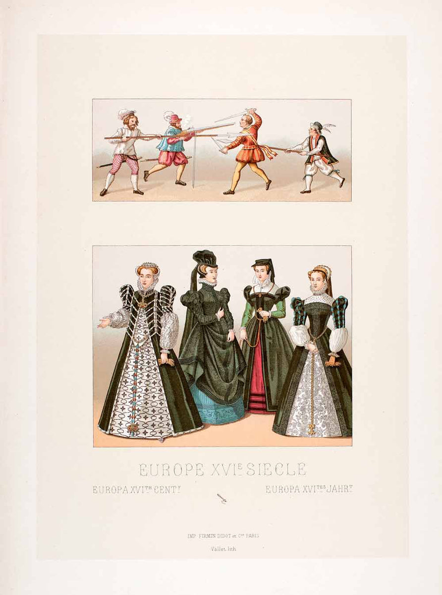 1888 Chromolithograph Nobility Dress Uniform Solider France 16th Centu ...