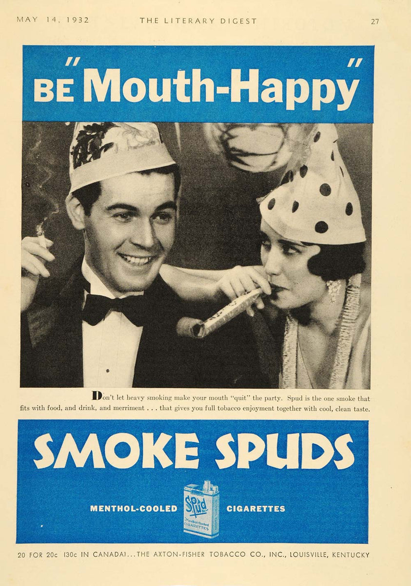 1932 Ad Spud Menthol Cigarettes Party Hats Noisemakers - ORIGINAL LD1 ...