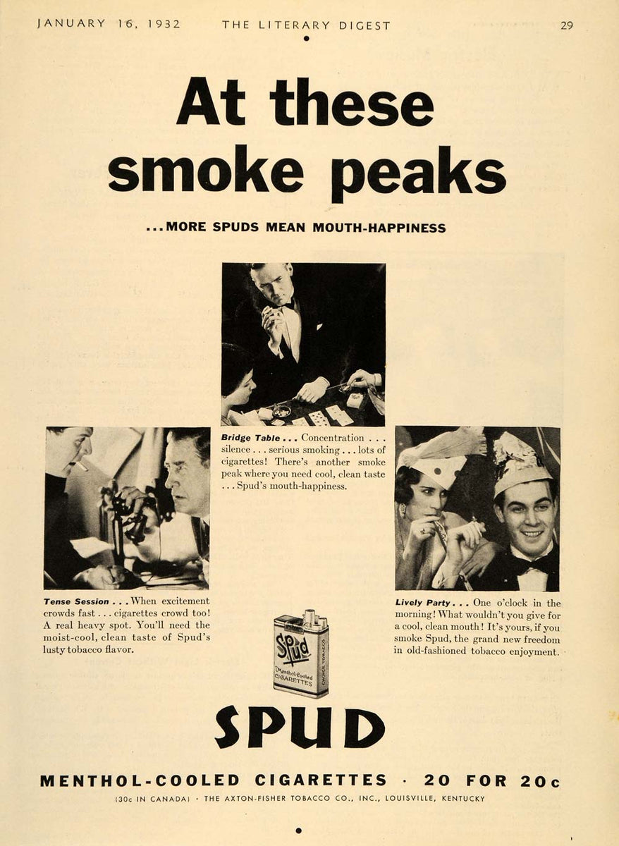 1932 Ad Spud Menthol Cigarettes Party Hats Bridge Game - ORIGINAL LD1 ...
