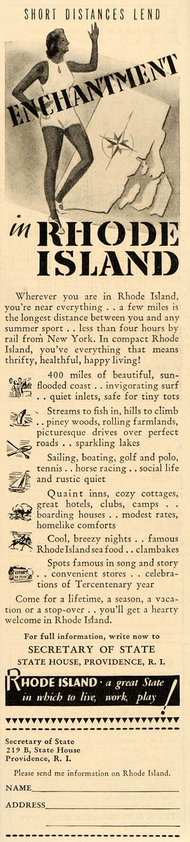 1936 Vintage Ad Rhode Island Travel Vacation State - ORIGINAL ADVERTIS ...
