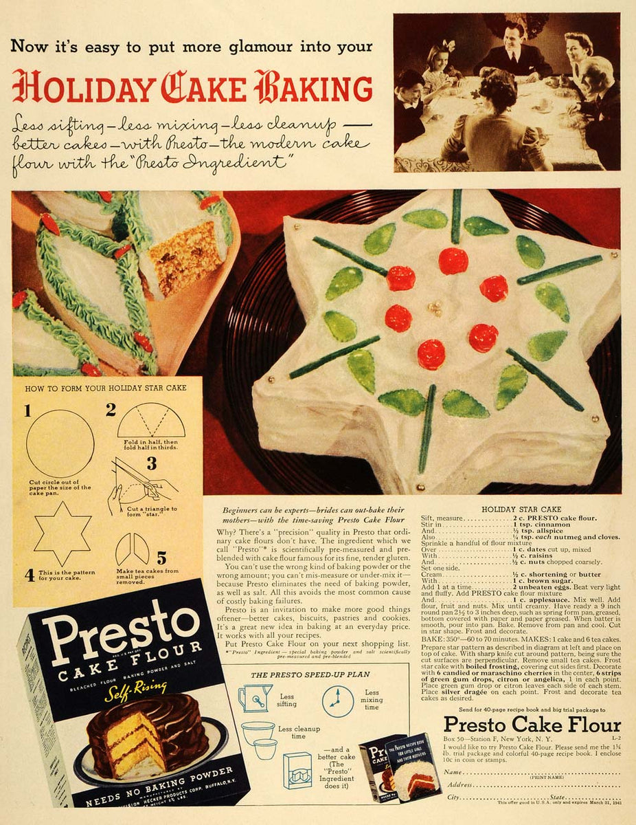 1940 Ad Presto Flour Holiday Star Cake Recipe Baking - ORIGINAL ADVERT ...
