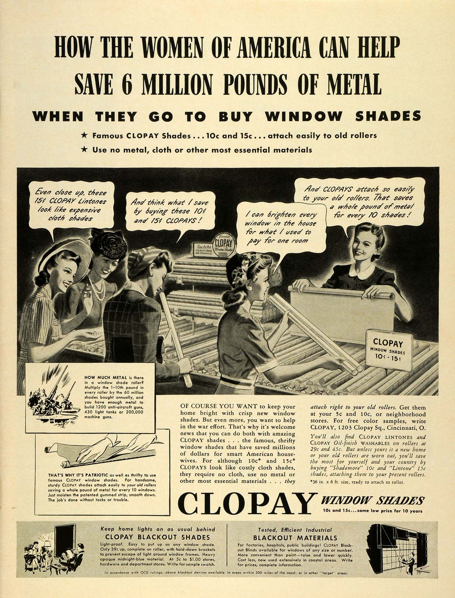 1942 Ad Clopay Window Shades House Decor Blackout Patriotic War Effort ...