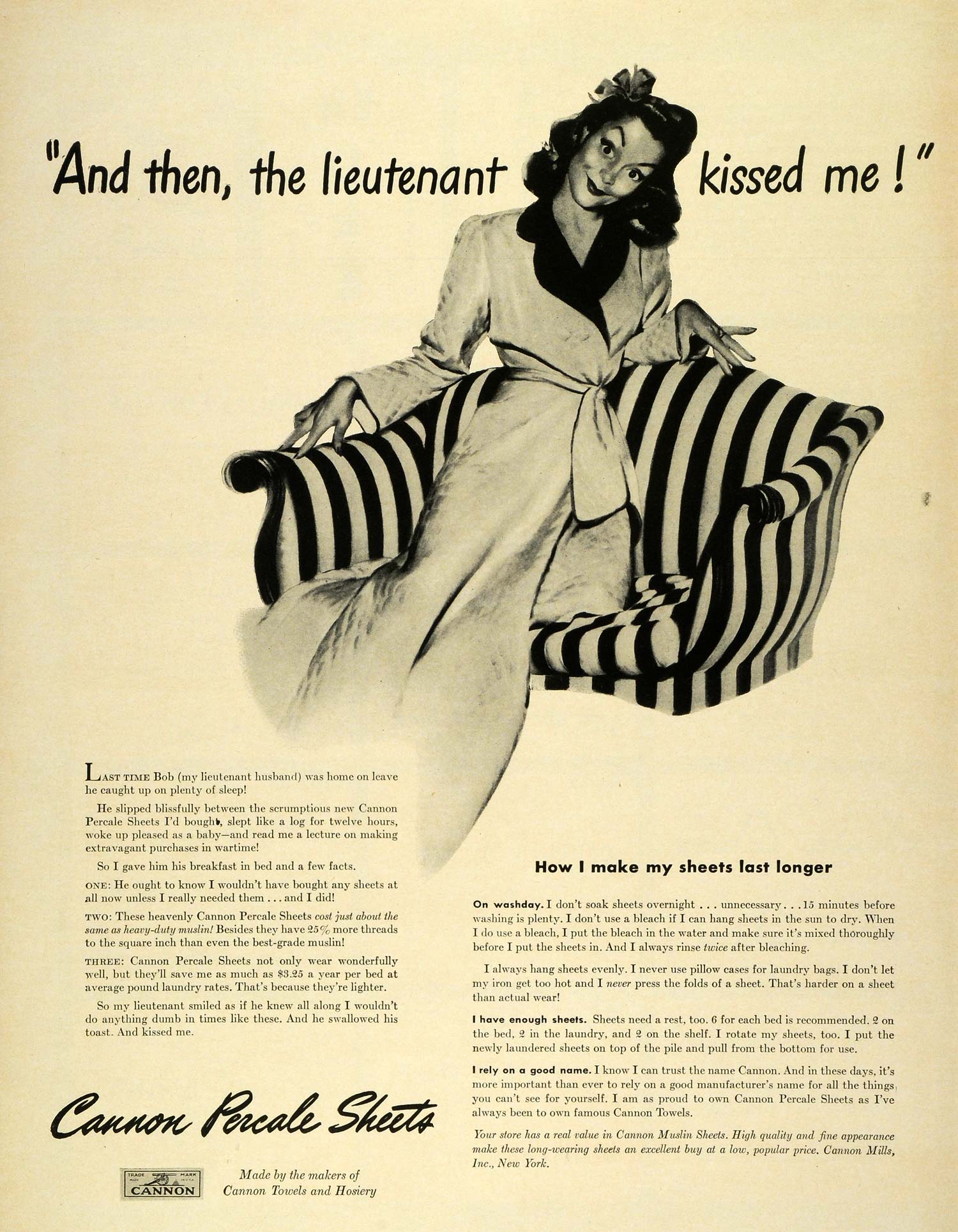 1942 Ad World War II Cannon Percale Sheets Towel Rationing Facts Lieut ...
