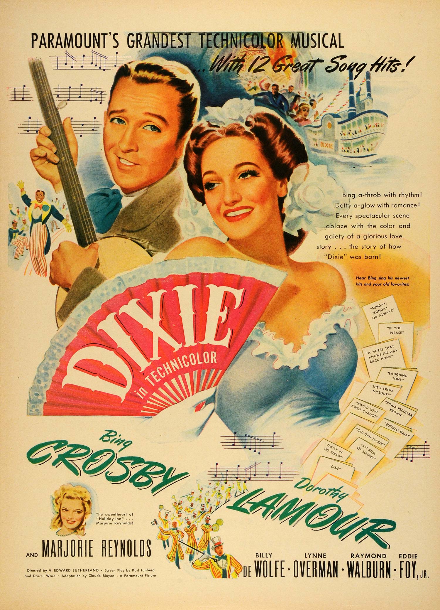 1943 Ad Film Dixie Bing Crosby Dorothy Lamour Song Hits Marjorie Reyno ...