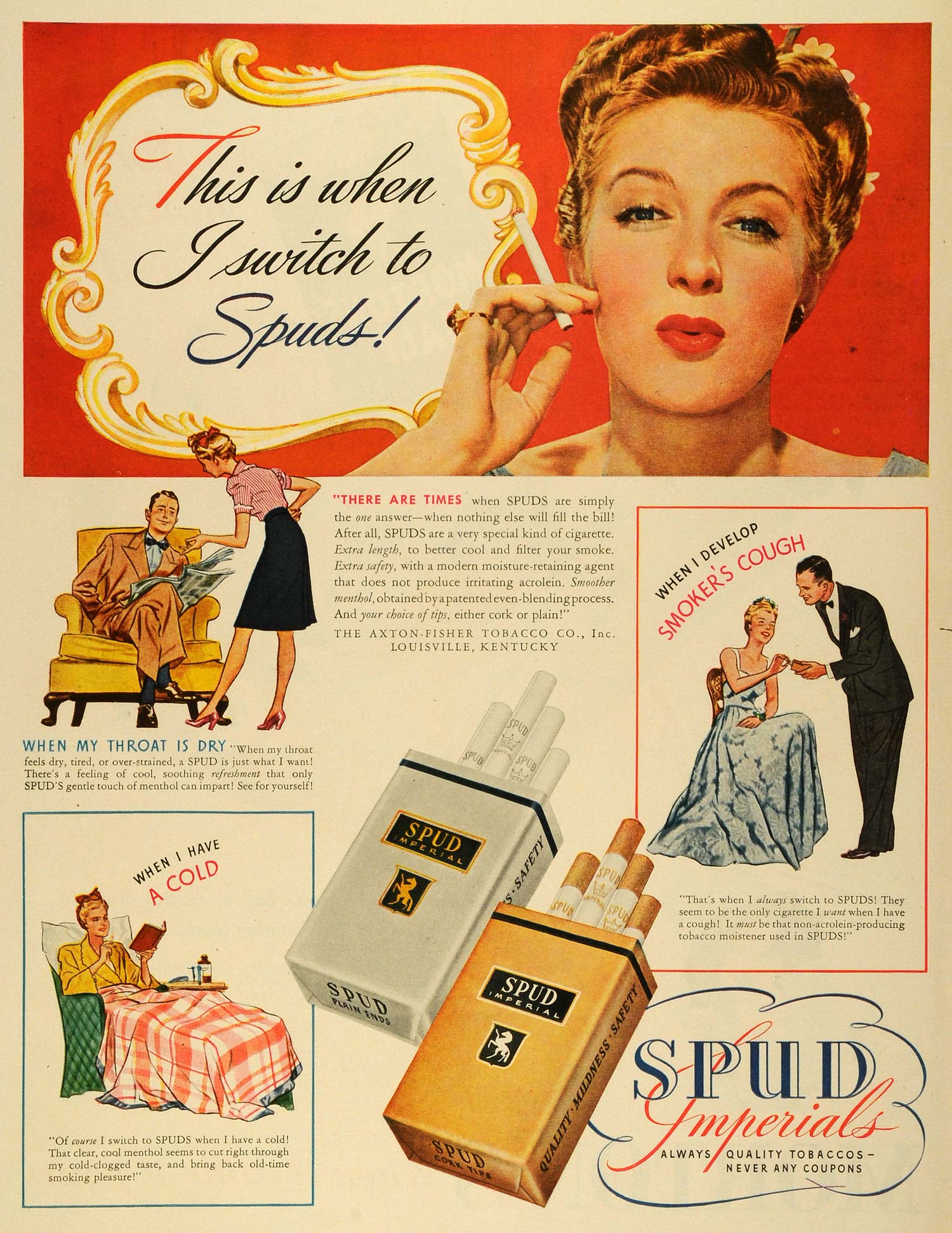 1943 Ad Axton-Fisher Tobacco Co Spud Imperial Cigarettes Pack Woman Sm ...