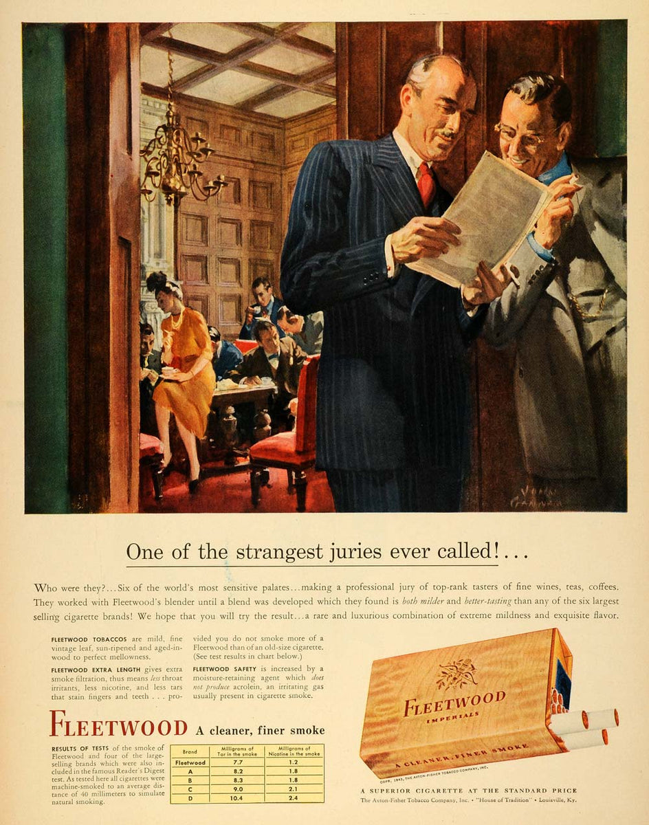 1943 Ad Fleetwood Imperials Cigarettes Axton Fisher Tobacco Jury Taste ...