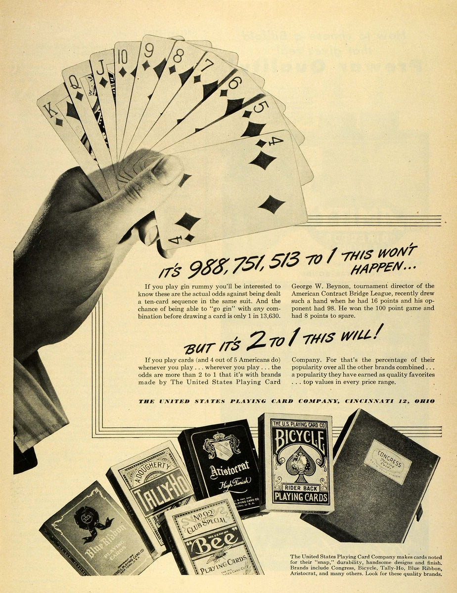 1944 Ad United States Playing Card Co Cincinnati Card Game Player Deck ...