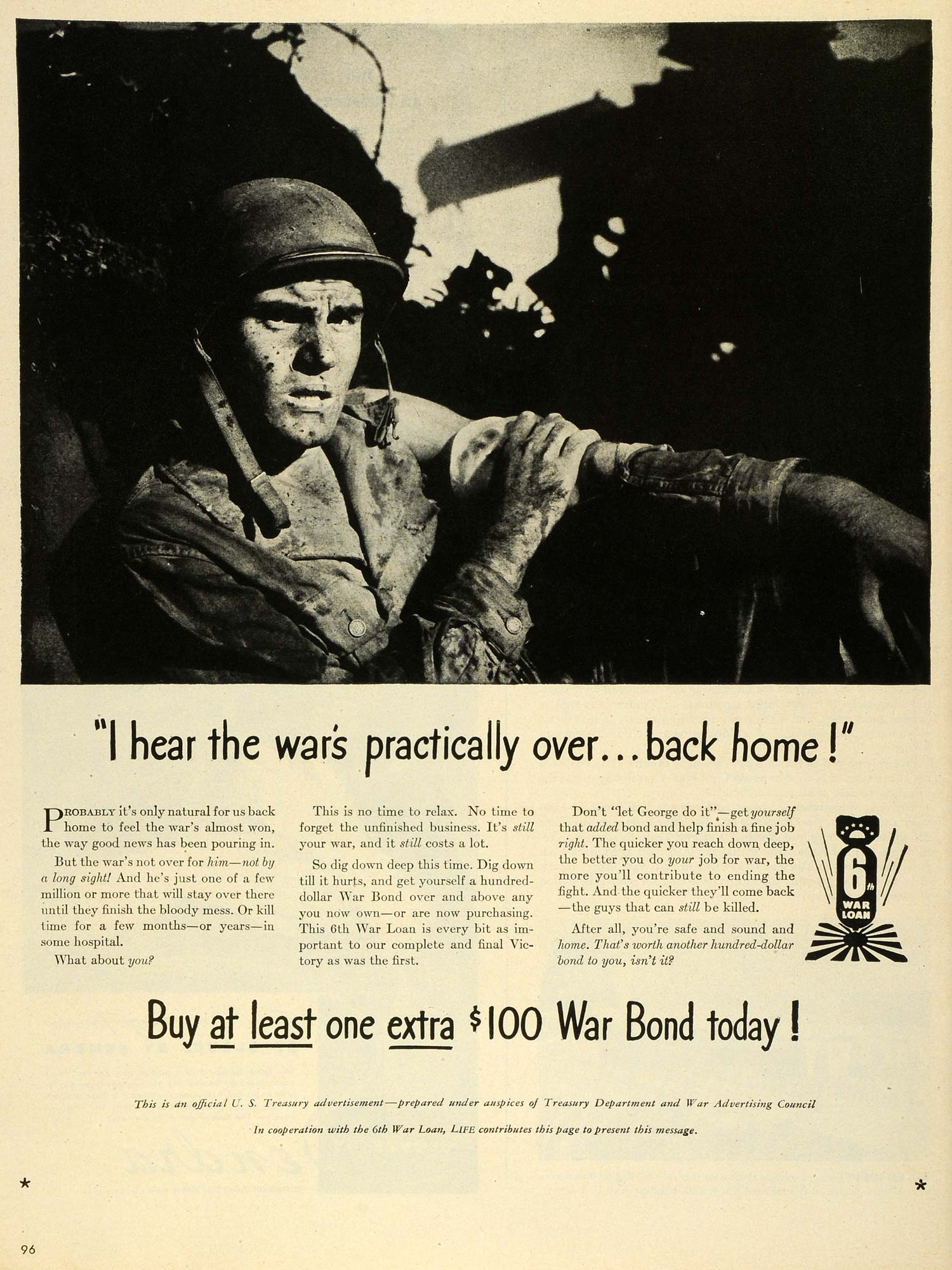 1944 Ad War Advertising Council Saving WWII Soldier Wartime $100 War B ...