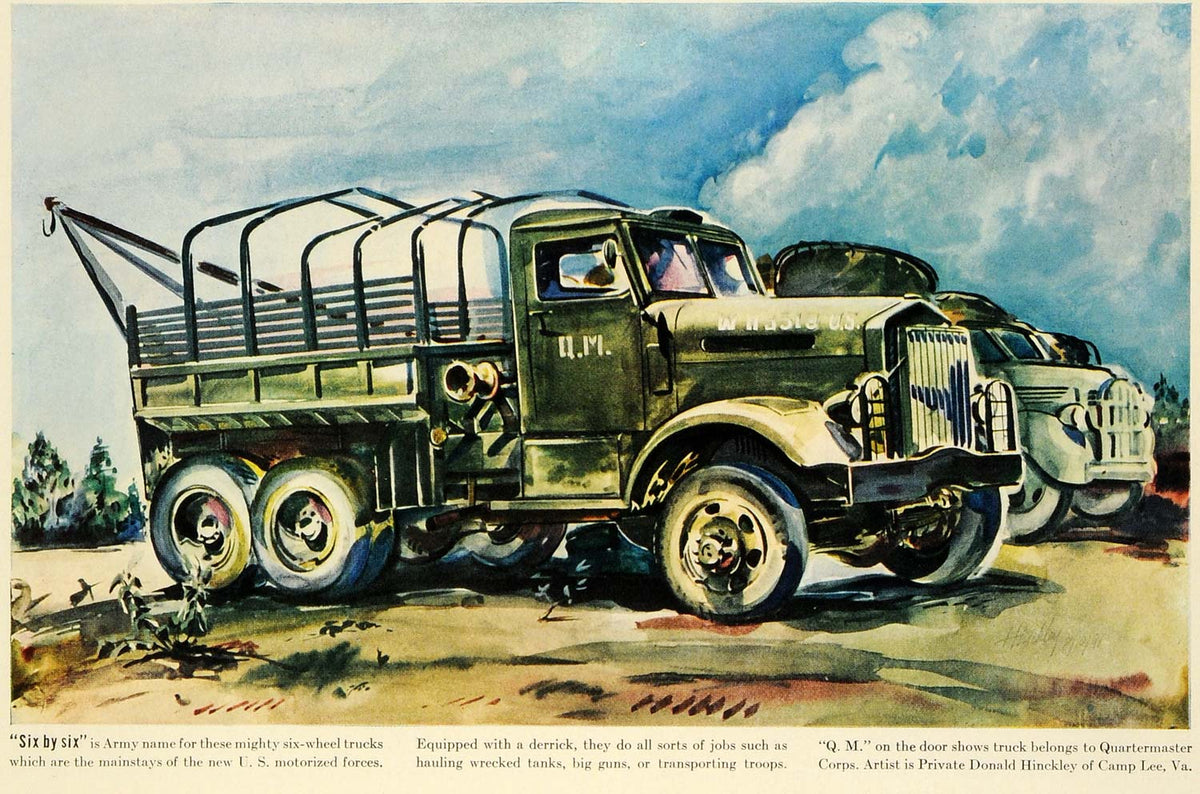 1942 Print Painting WWII Six-Wheel Trucks US Motorized Forces Quarterm ...