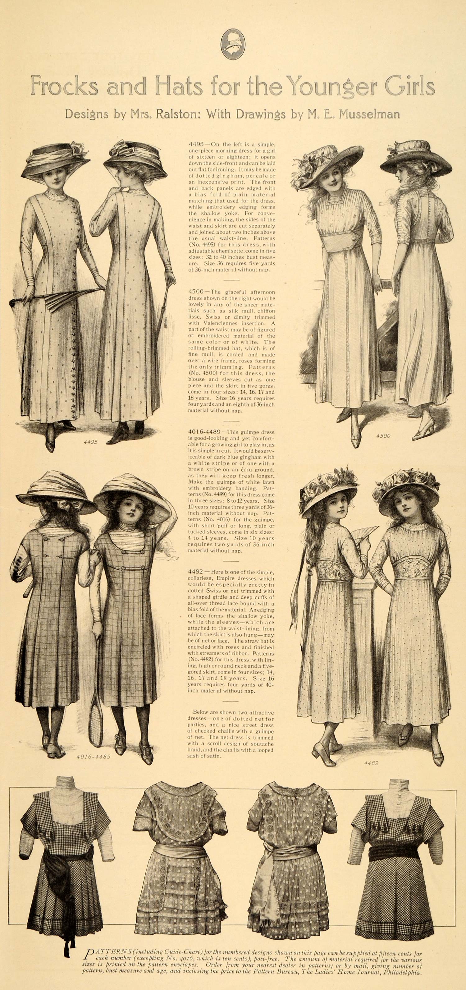 1909 Print Frocks Hat Girl Guimpe Sheer Empire Dress - ORIGINAL HISTOR ...